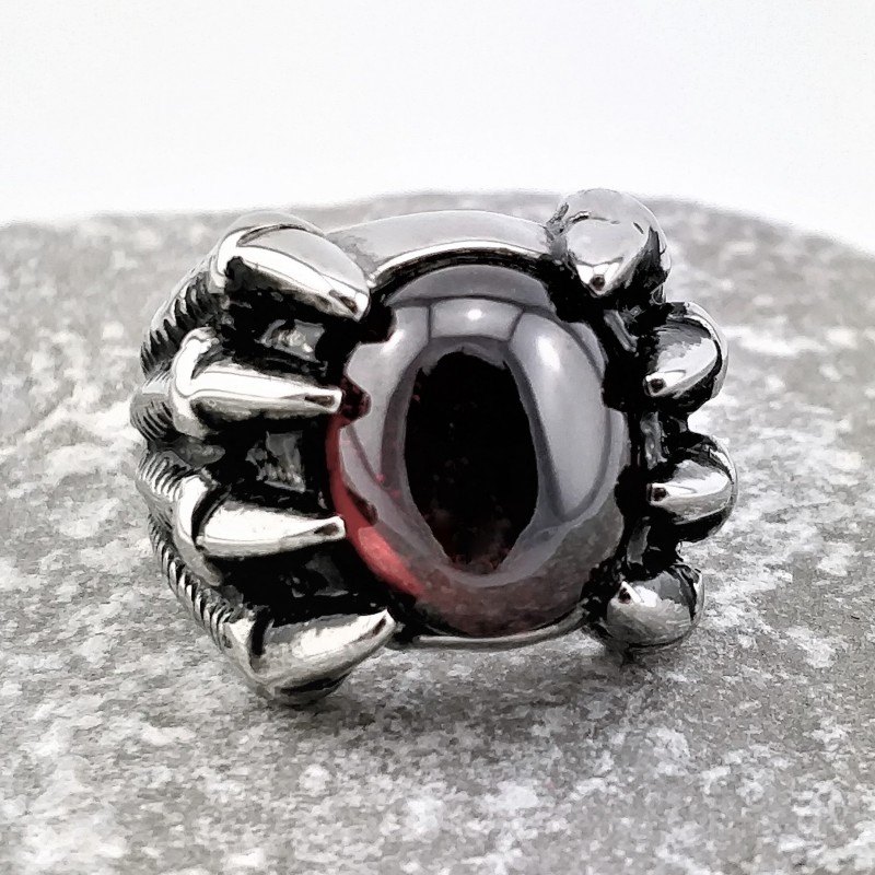 Retro Punk RVS Ring met Rode Opaal-Steen Kleur Rood Ring Omtrek 63 mm ...
